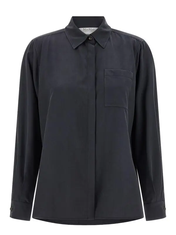 Max Mara Siamese Silk Shirt With Logo Appliqu - Gray