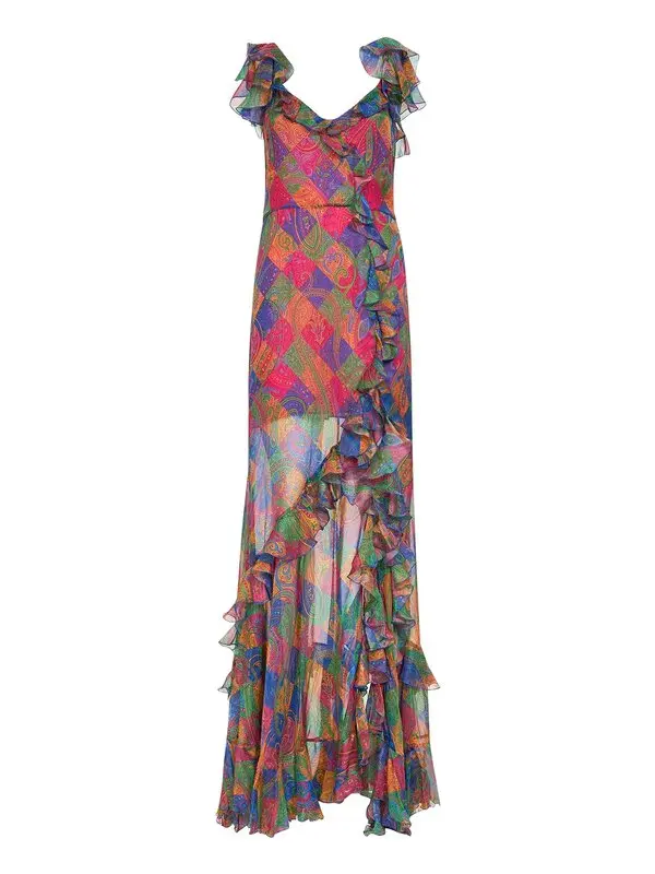 Etro Geometric Paisley Silk Chiffon Maxi Dress - Multicolor