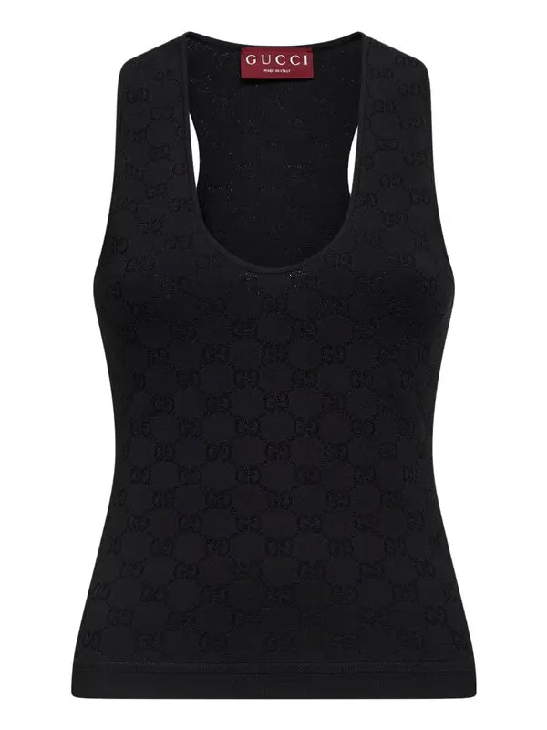 Gucci Black Gg Jacquard Ultrafine Stretch Viscose Blend Tank Top - Multicolor