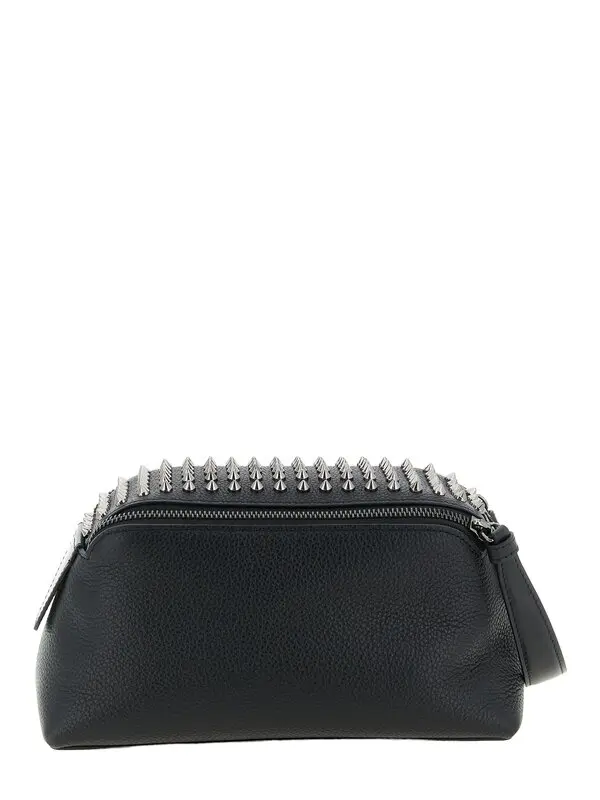 CHRISTIAN LOUBOUTIN Grained Calfskin Leather Pouch With Stud Embellishments - Black