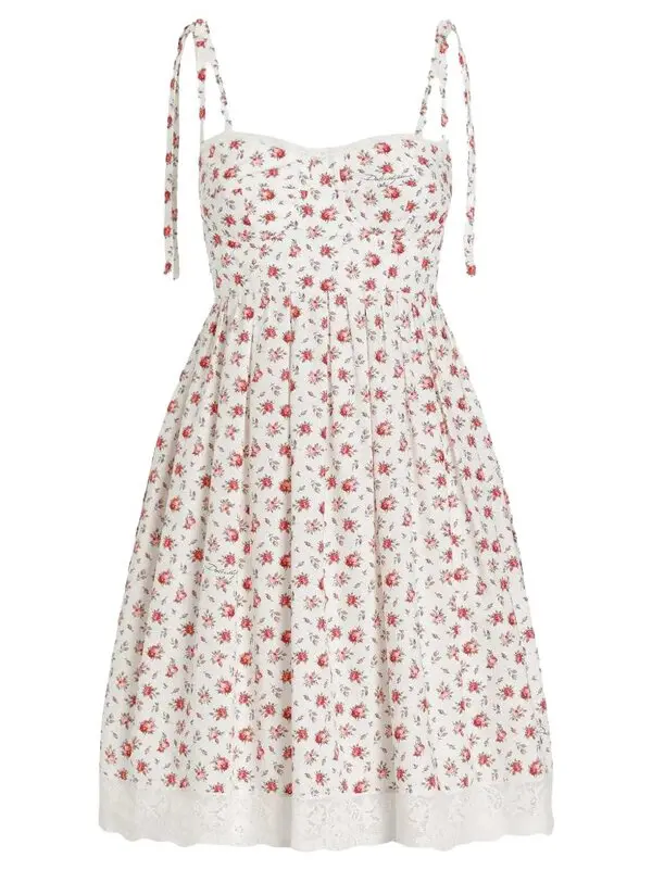 Dolce & Gabbana Floral Print Cotton Dress With Lace Inserts - Multicolor