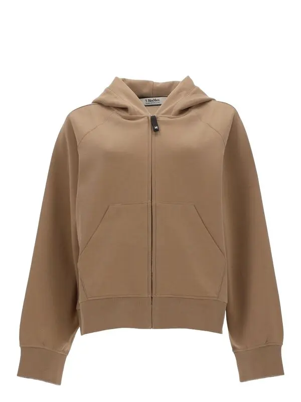 Max Mara Hooded Zip-up Cotton Blend Sweatshirt - Cream