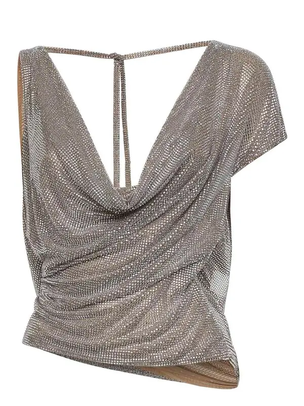 Giuseppe Di Morabito Silver Crystal Embellished Asymmetrical Draped Top - Multicolor
