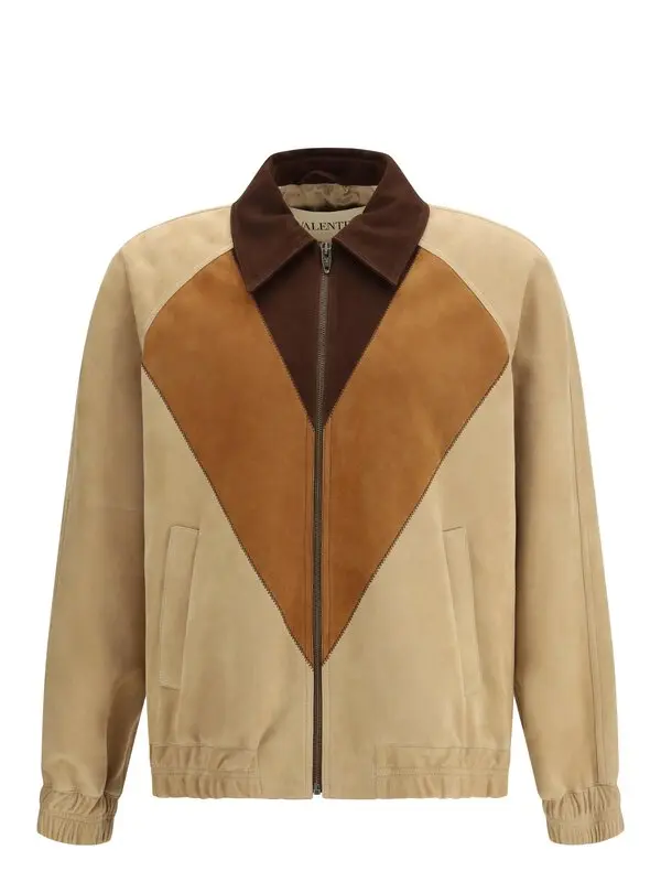 Valentino Garavani Suede Geometric Paneled Jacket - Brown