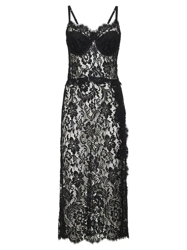 Dolce & Gabbana Black Cordonetto Lace Midi Dress - Multicolor
