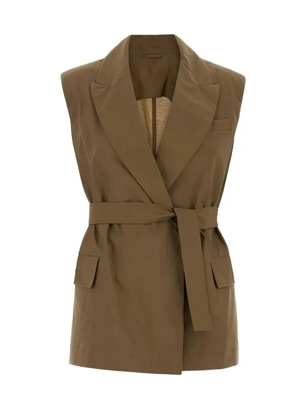 Brunello Cucinelli Belted Cotton Blend Vest - Brown