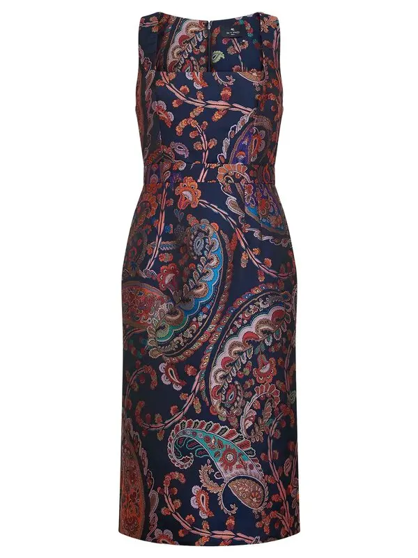 Etro Blue Floral Paisley-pattern Jacquard Midi Sheath Dress - Multicolor