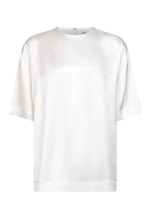 TOTEME White Viscose Satin Crewneck T-shirt - Multicolor