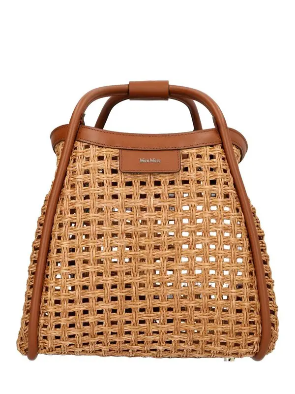 Max Mara Raffia Baguette With Leather Trim - Cream