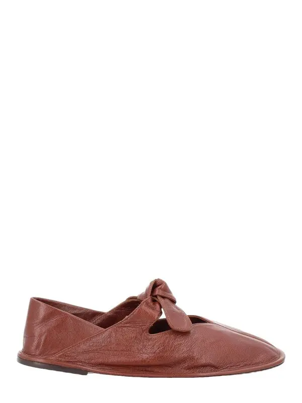 Hereu Lambskin Mary Jane Flats With Knot Detailing - Brown