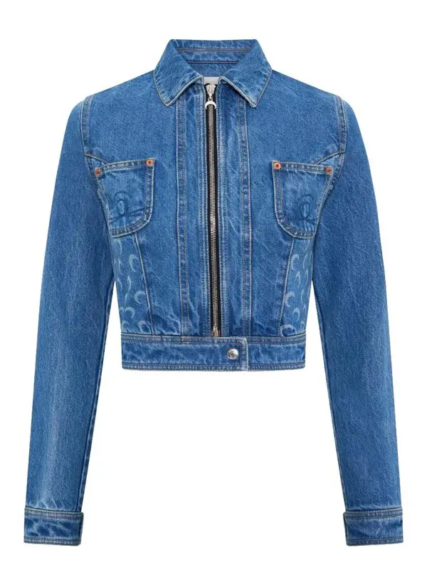 MARINE SERRE Denim Cotton Jacket With Zip Up - Multicolor