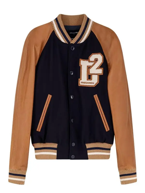 Dsquared2 Varsity Wool And Leather Bomber Jacket - Blue