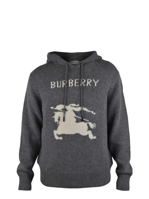 Burberry Wool And Cashmere Blend Hoodie With Equestrian Knight Logo - Gray