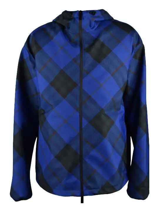 Burberry Plaid Zip-up Hooded Jacket - Blue