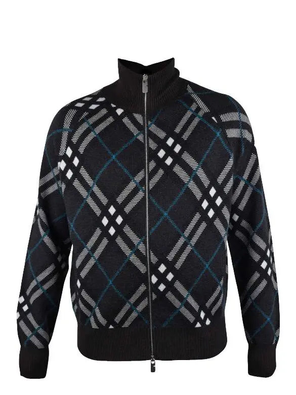 Burberry Checked Wool Blend Zip-up Cardigan - Brown