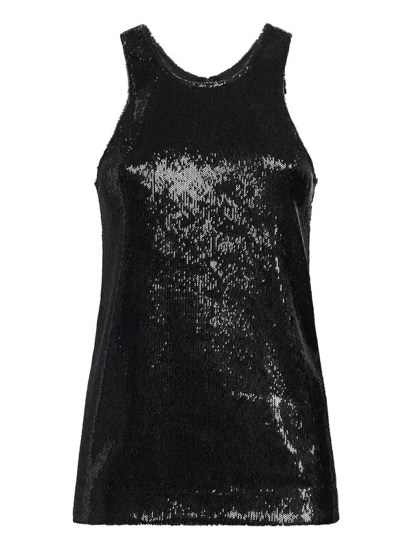 TOTEME Black Sequin Curved Tank Top - Multicolor