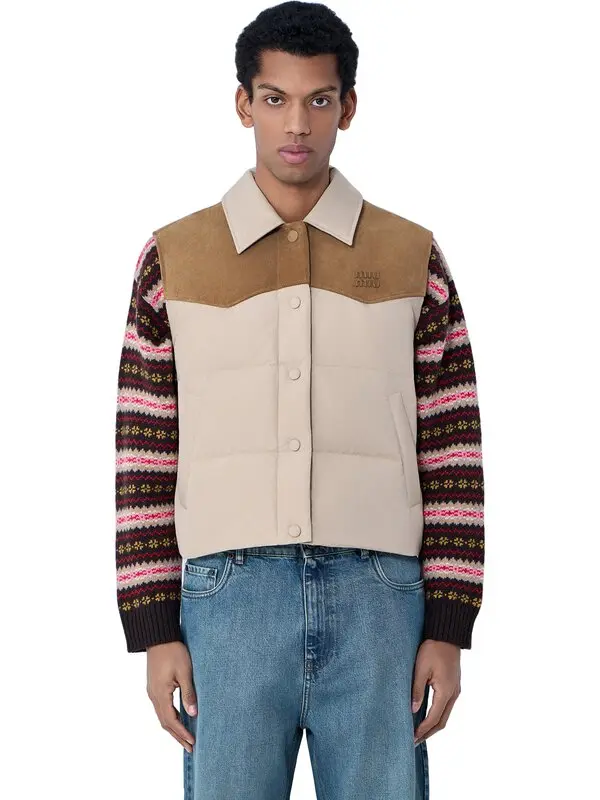 Miu Miu Padded Suede Yoke Vest - Cream