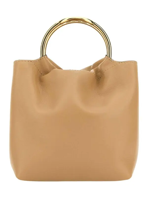 Valentino Garavani Leather Bucket Bag With Golden Metal Hoop Handle - Brown