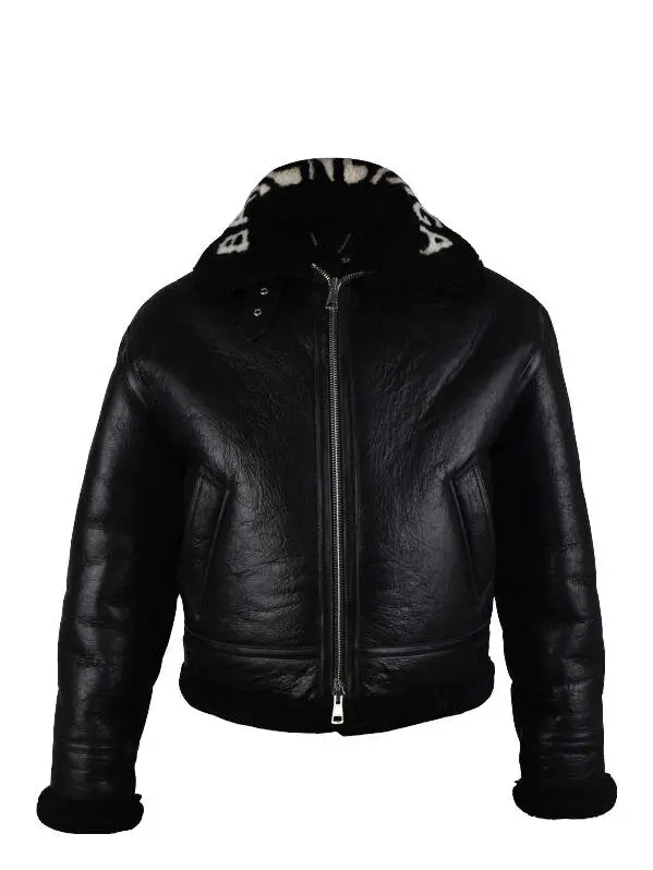 Balenciaga Leather And Wool Bomber Jacket - Black