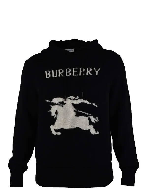 Burberry Hooded Knit With Equestrian Knight Graphic - Black