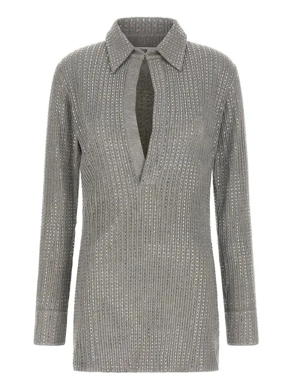 Attico Rhinestone Ribbed Mini Dress - Gray