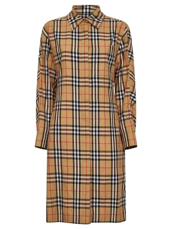 Burberry Check Cotton Midi Shirt Dress - Multicolor