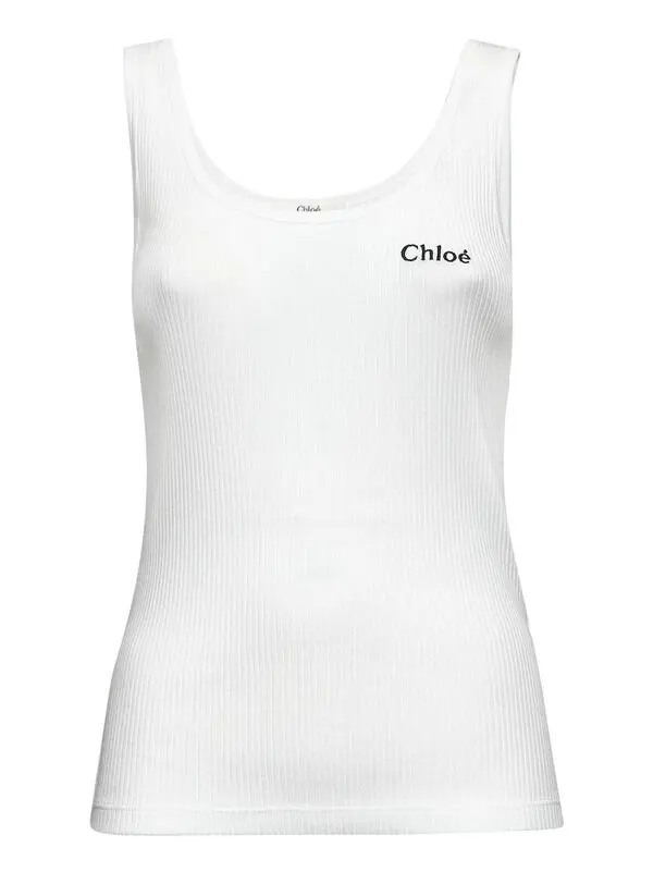Chloé Ribbed Cotton Tank Top With Logo Detail - Multicolor