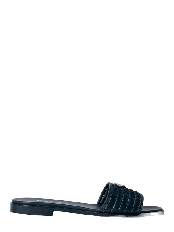 Prada Woven Leather Open-toe Slides - Black
