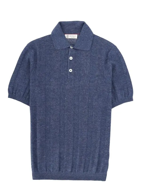 Brunello Cucinelli Linen Knit Polo Shirt - Blue
