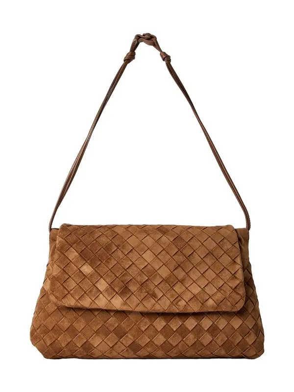 Bottega Veneta Giorno Suede Shoulder Bag - Brown