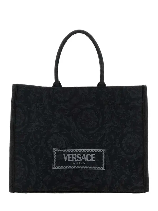 Versace Embroidered Fabric Athena Shopping Bag - Black