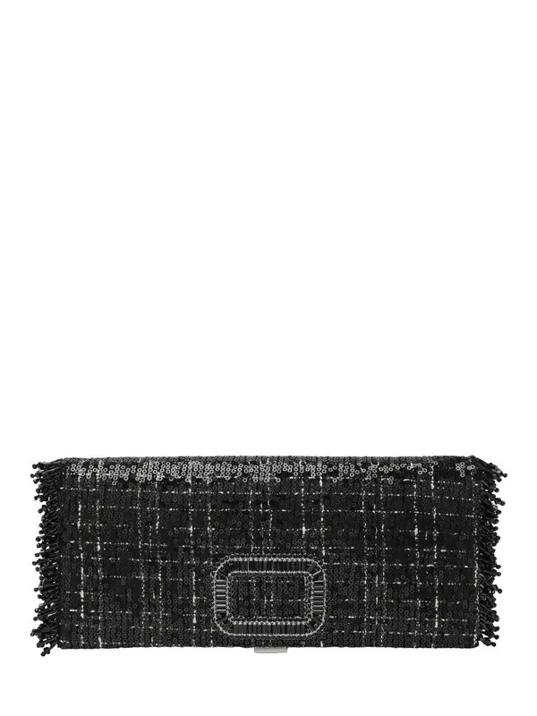 ROGER VIVIER Pilgrim Clutch Bag With Micro Sequins And Jewelled Buckle - Black