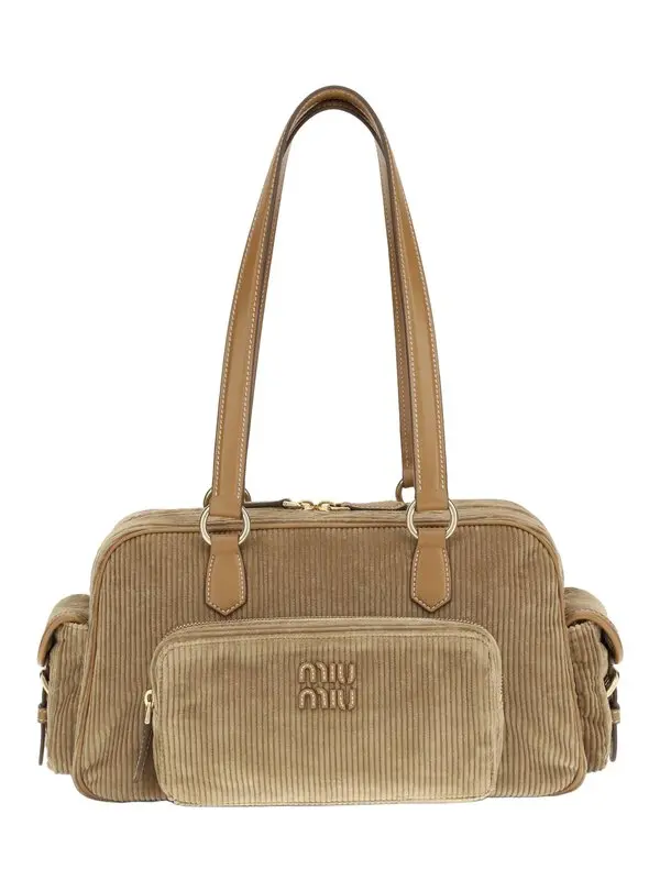 Miu Miu Corduroy Shoulder Bag - Cream