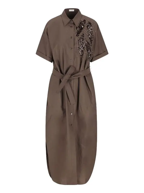 Brunello Cucinelli Cotton Dress With Sequin Embellishment - Multicolor