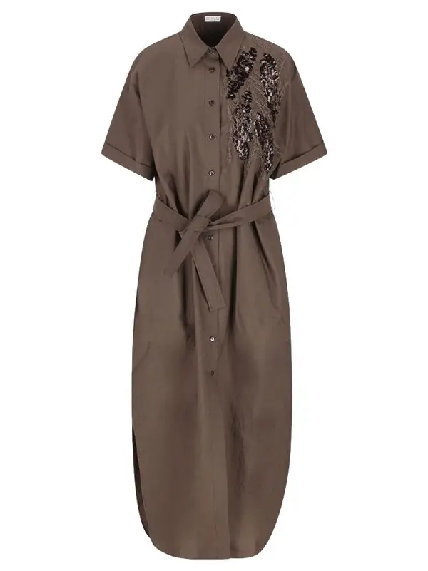 Brunello Cucinelli Cotton Dress With Sequin Embellishment - Multicolor