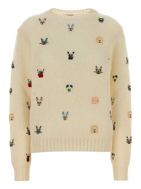 Loewe Cream Wool Blend Embroidered Sweater - Yellow