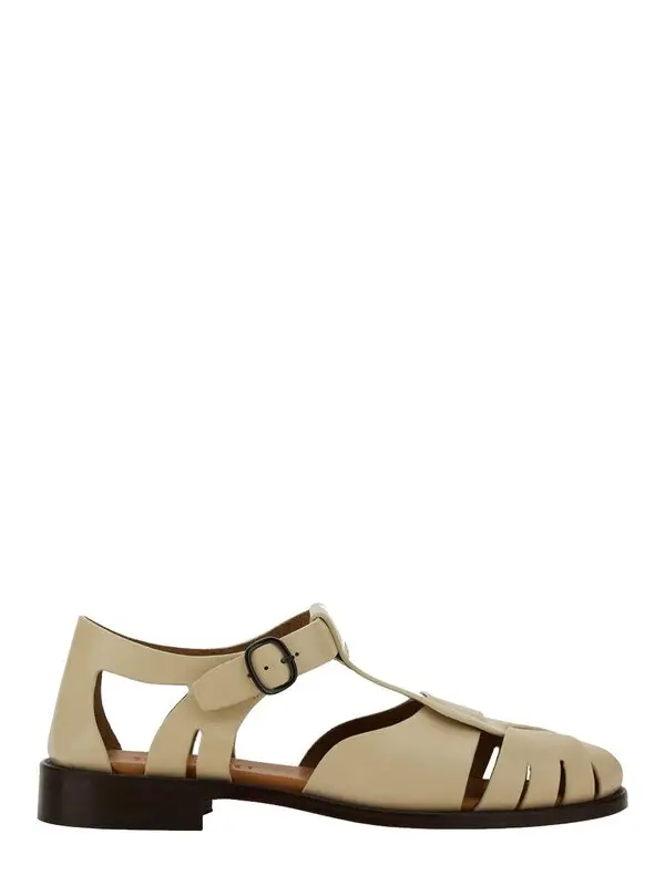 Hereu Leather Sandals With Buckle Fastening - Cream