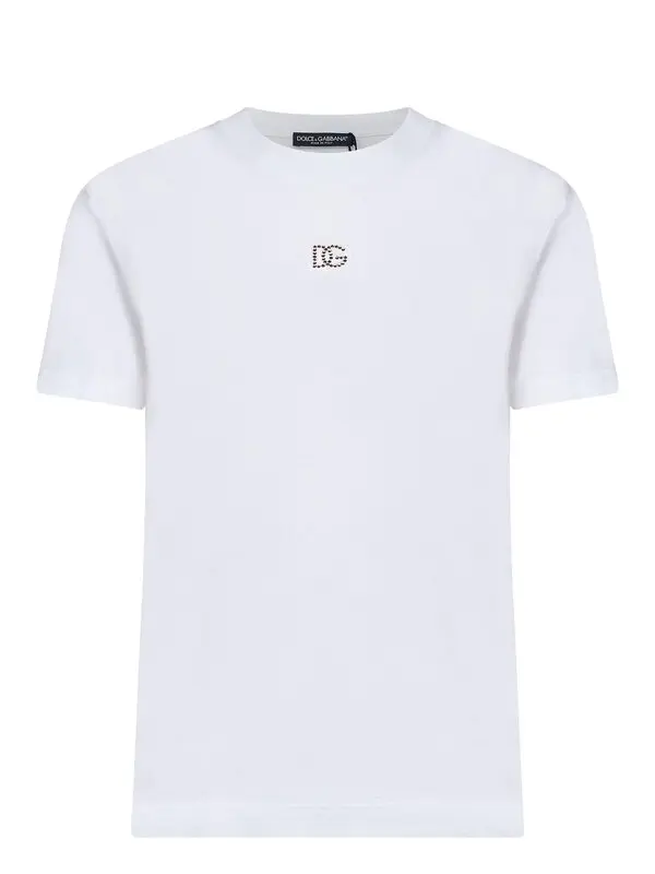 Dolce & Gabbana White Jersey Rhinestone Logo T-shirt - Multicolor