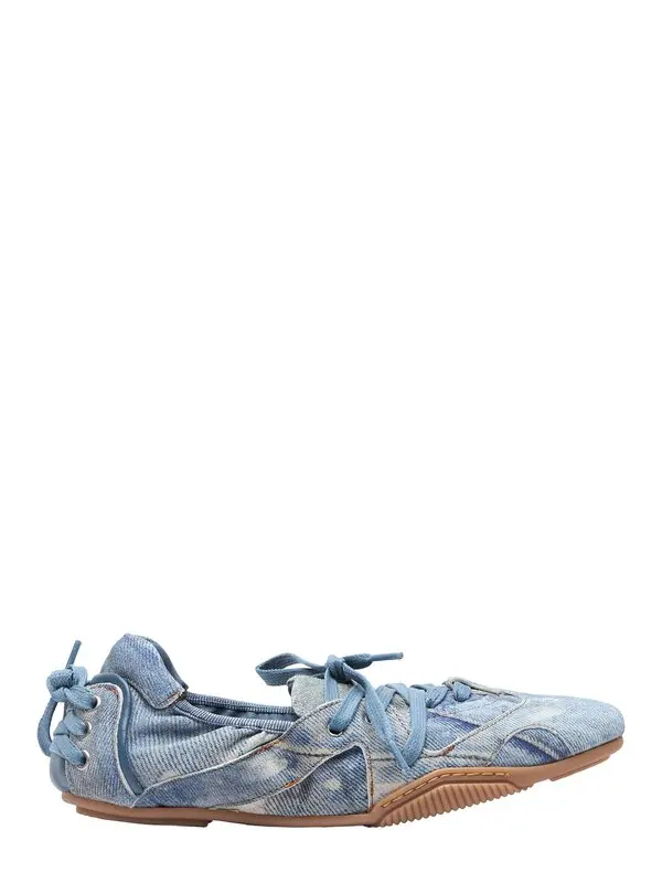 Acne Studios Lace-up Leather Shoes With Denim-inspired Print - Blue
