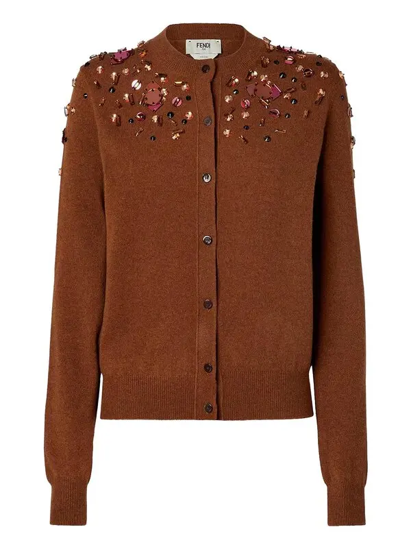 Fendi Wool And Cashmere Cardigan With Rhinestone Embellishments - Multicolor