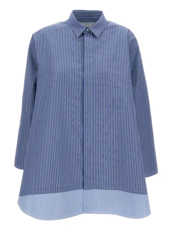 Sacai Oversized Striped Poplin Shirt With Double-layered Sleeves - Multicolor