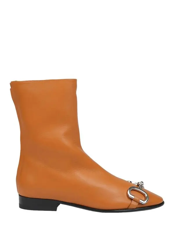 Celine Leather Ankle Boots With Bit Detail - Brown