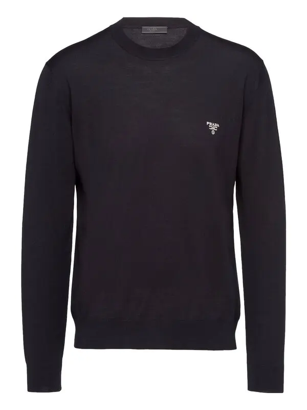 Prada Wool Crewneck Sweater With Embroidered Logo - Multicolor