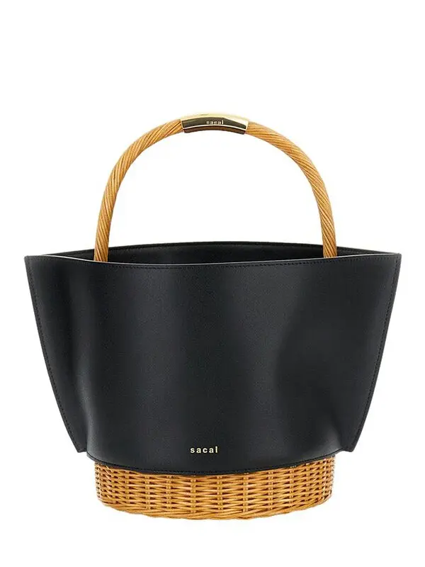 Sacai Medium Leather And Raffia Bucket Bag - Multicolor