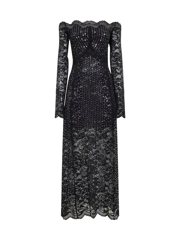Rabanne Black Embroidered-sequins Stretch Lace Midi Dress - Multicolor