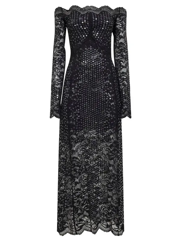 Rabanne Black Embroidered-sequins Stretch Lace Midi Dress - Multicolor