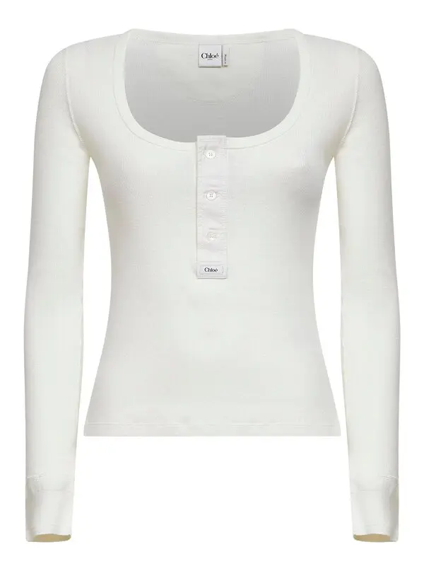 Chloé Ribbed Jersey Henley T-shirt - Multicolor