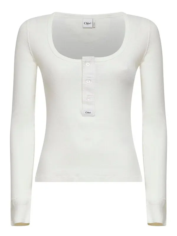 Chloé Ribbed Jersey Henley T-shirt - Multicolor