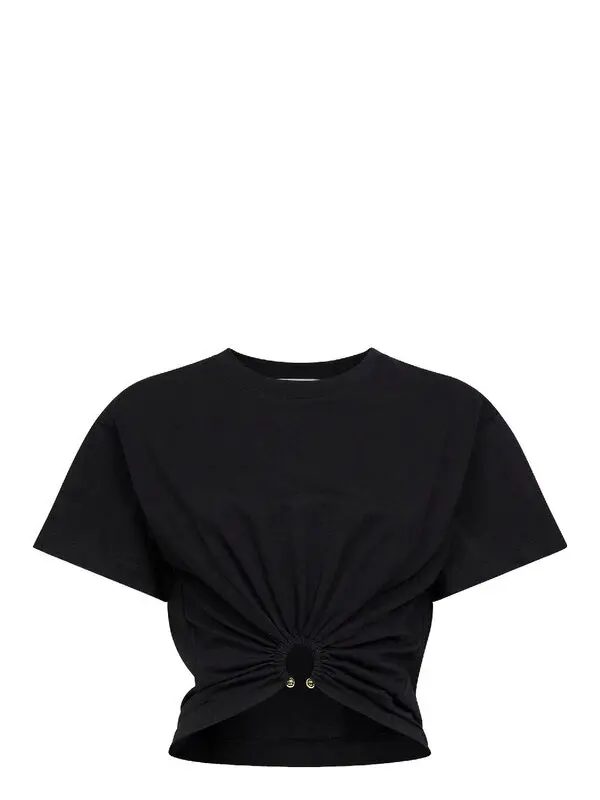 Rabanne Black Cotton Cropped T-shirt With Piercing Detail - Multicolor