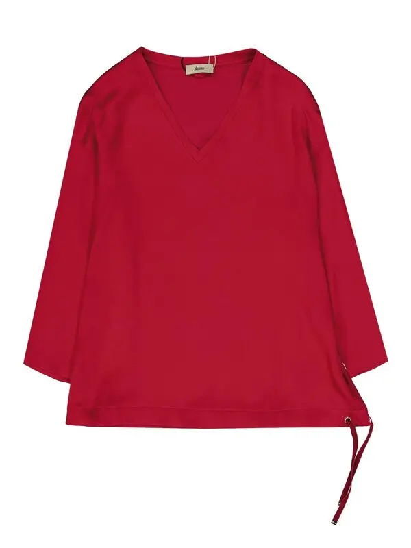 Herno Long-sleeve V-neck Top With Drawstring Hem - Red